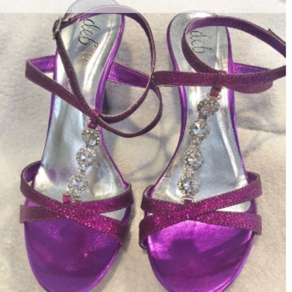 Shoes | Purple Strappy Heels With Rhinestone Centerpiece Down The Front ...